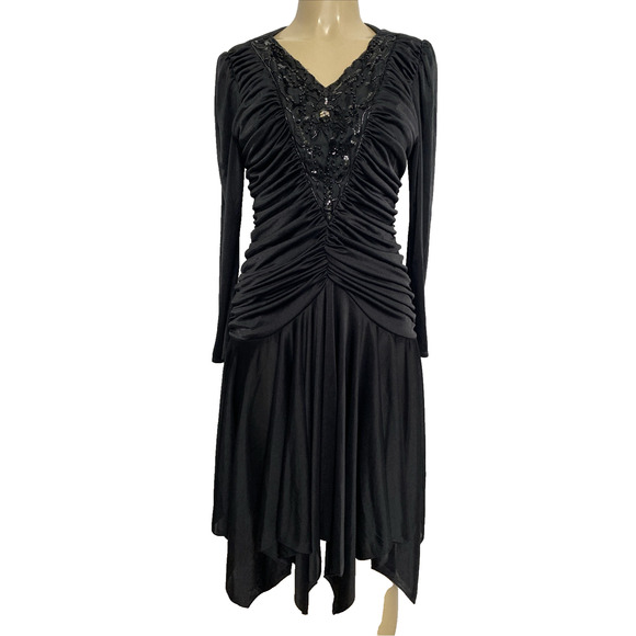 Abby Kent | Dresses | Abby Kent Dress Black Ruched Long Sleeve Bead ...